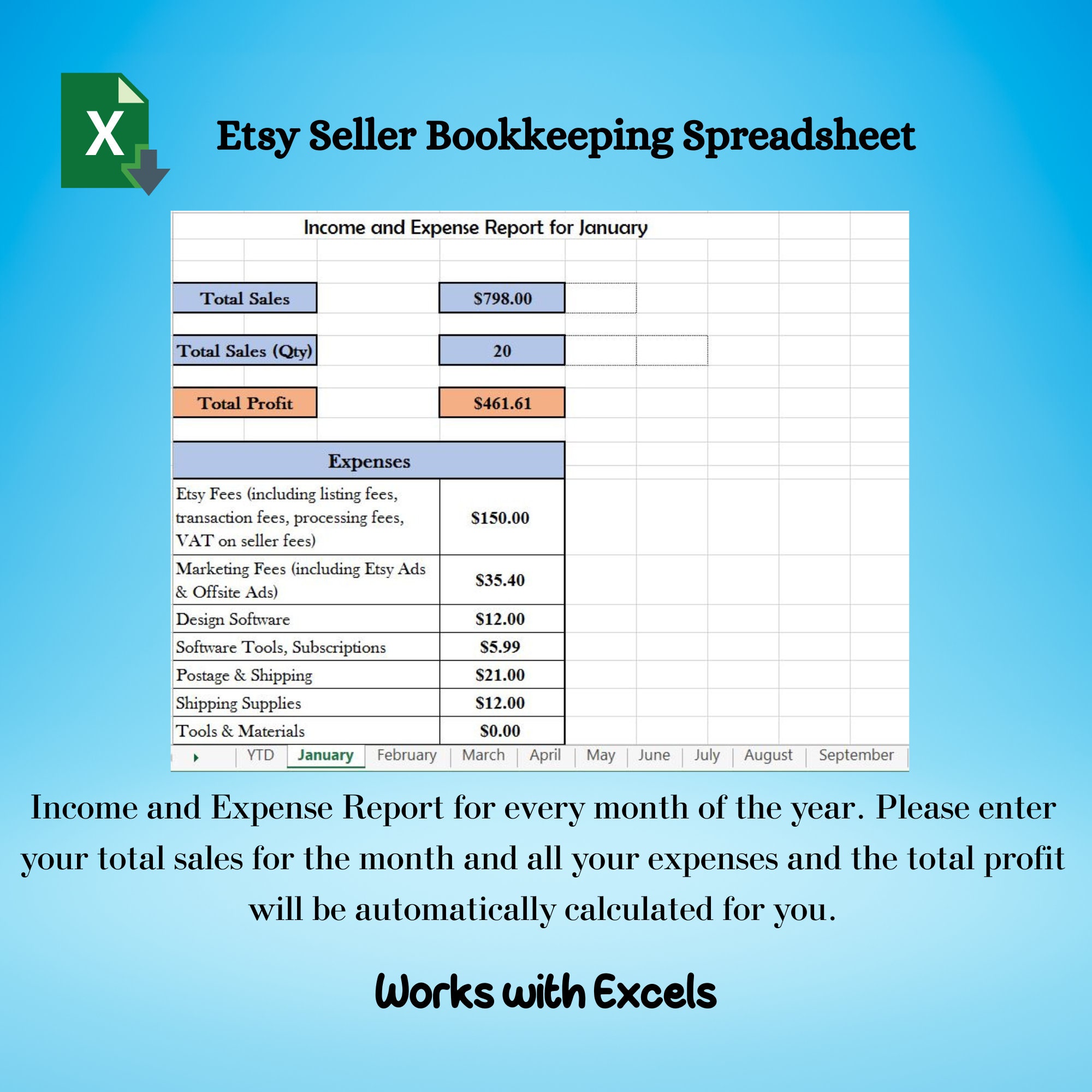 Etsy Bookkeeping Spreadsheet, Small Business Bookkeeping Spreadsheet ...
