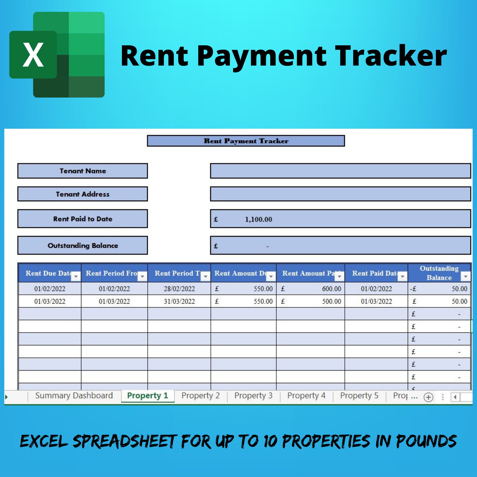 Rent Payment Ledger for up to 10 Properties, Rent Payment Track in ...