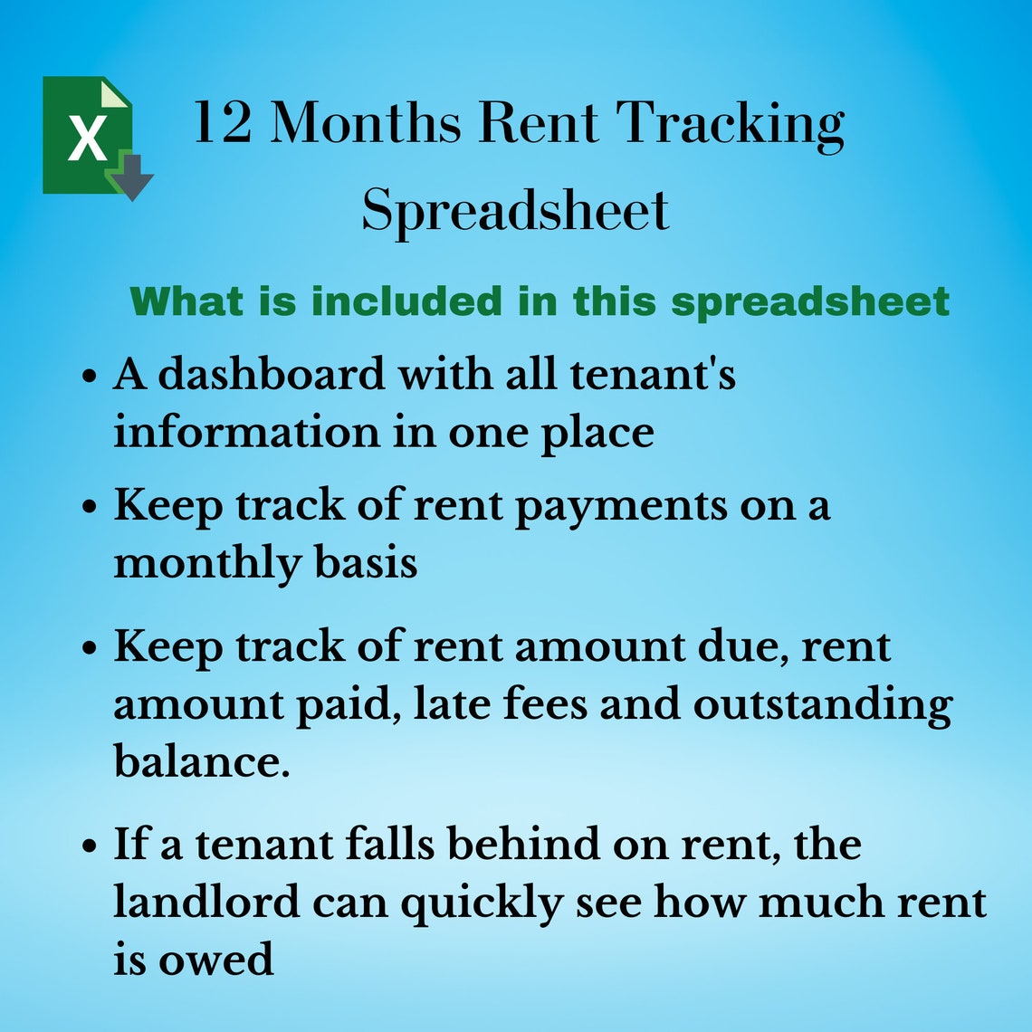 12 Months Rent Payment Ledger, Rental Property Spreadsheet, Landlord ...