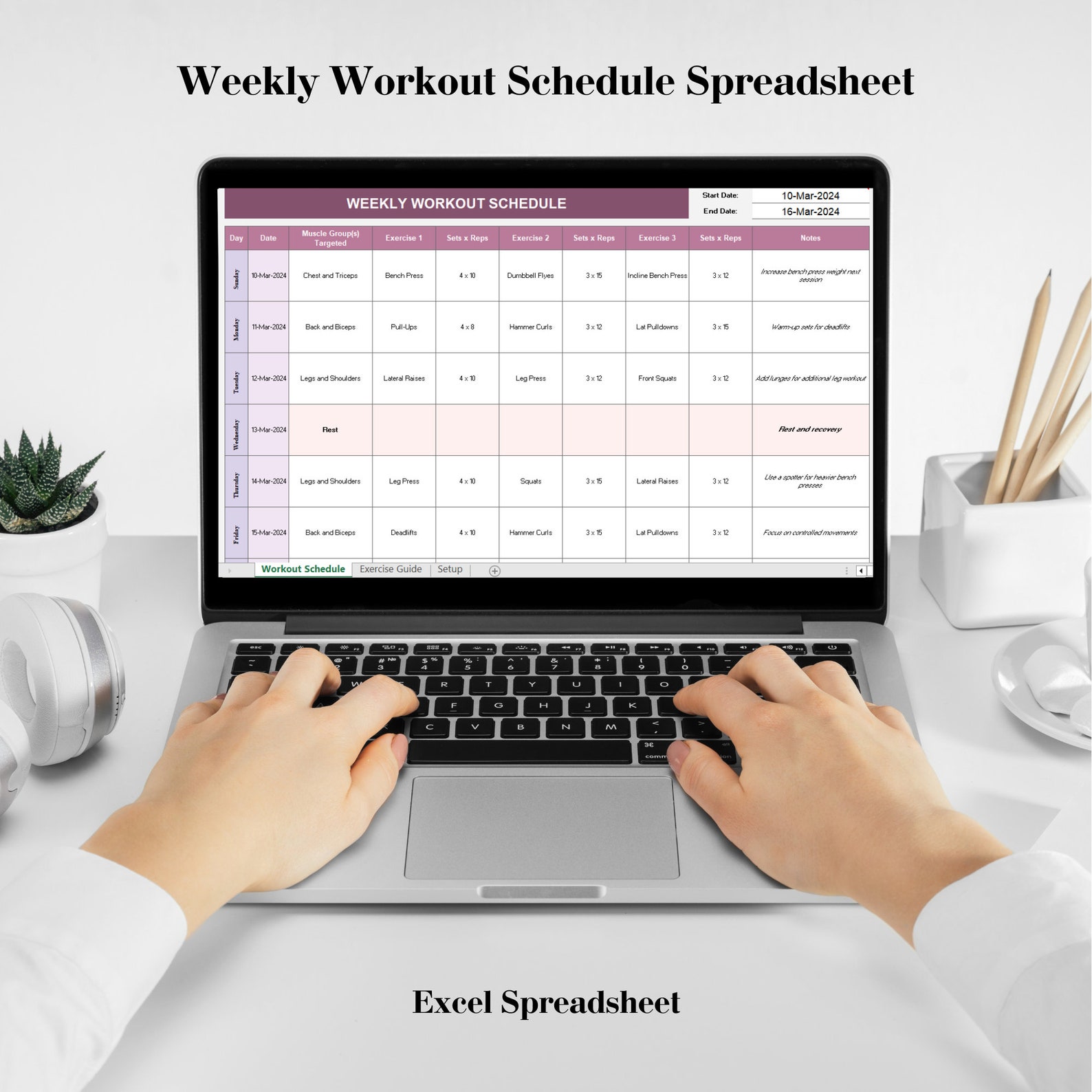 Weekly Workout Schedule Spreadsheet, Workout Planner Spreadsheet ...