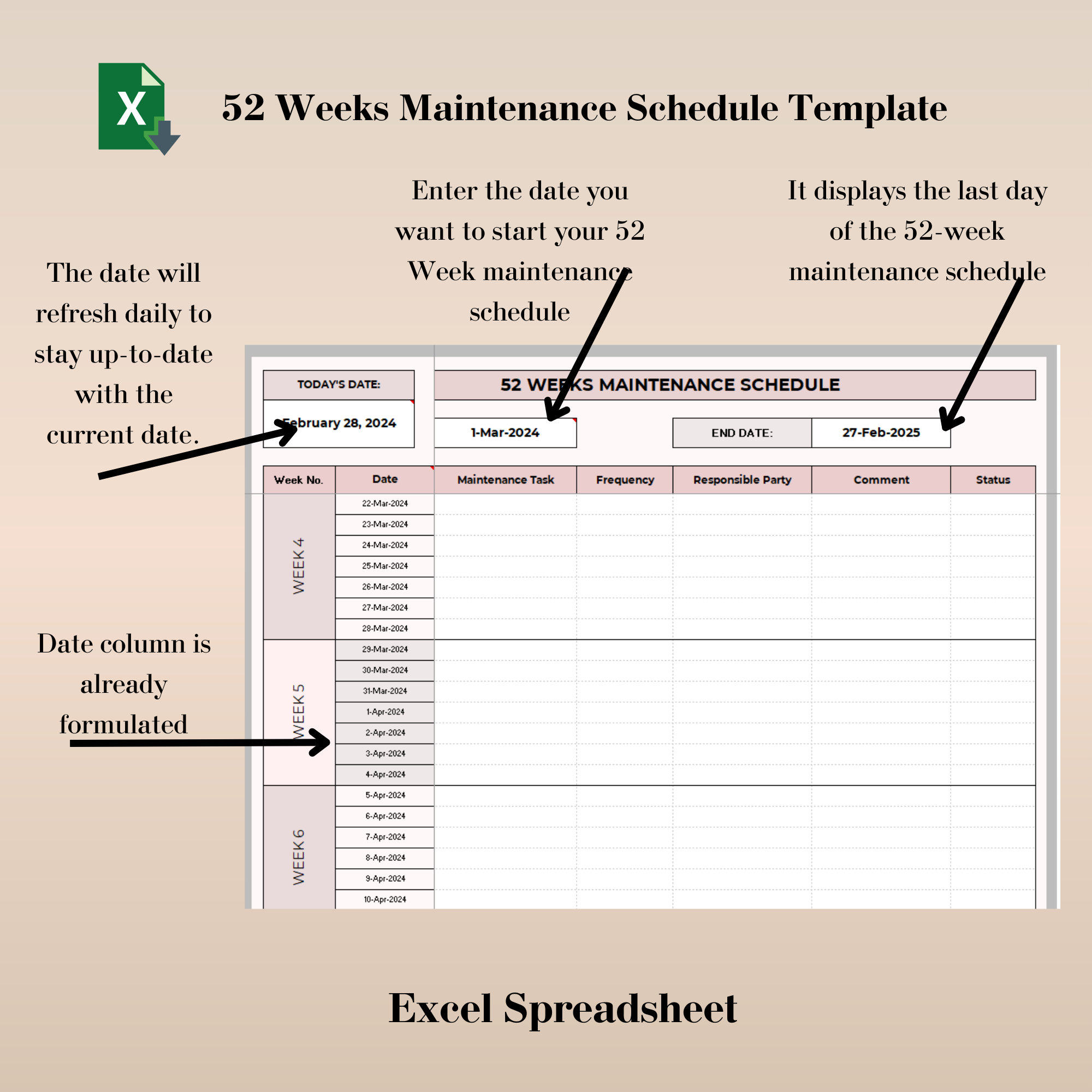 52 Weeks Maintenance Schedule Template, Maintenance Tracker ...