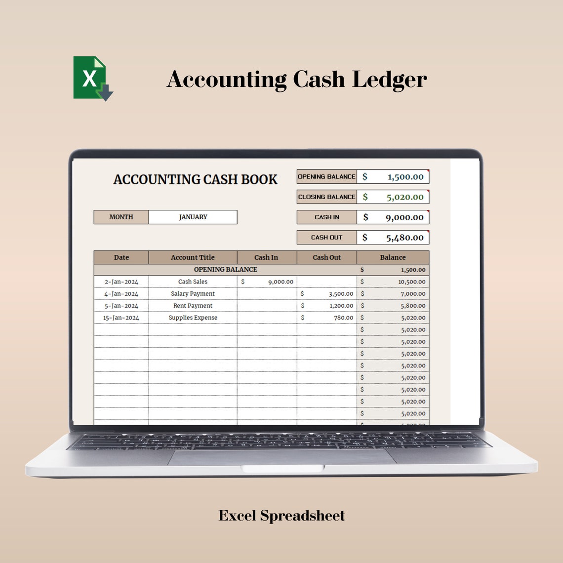 Accounting Ledger for Small Business, Accounting Cash Book, Small ...