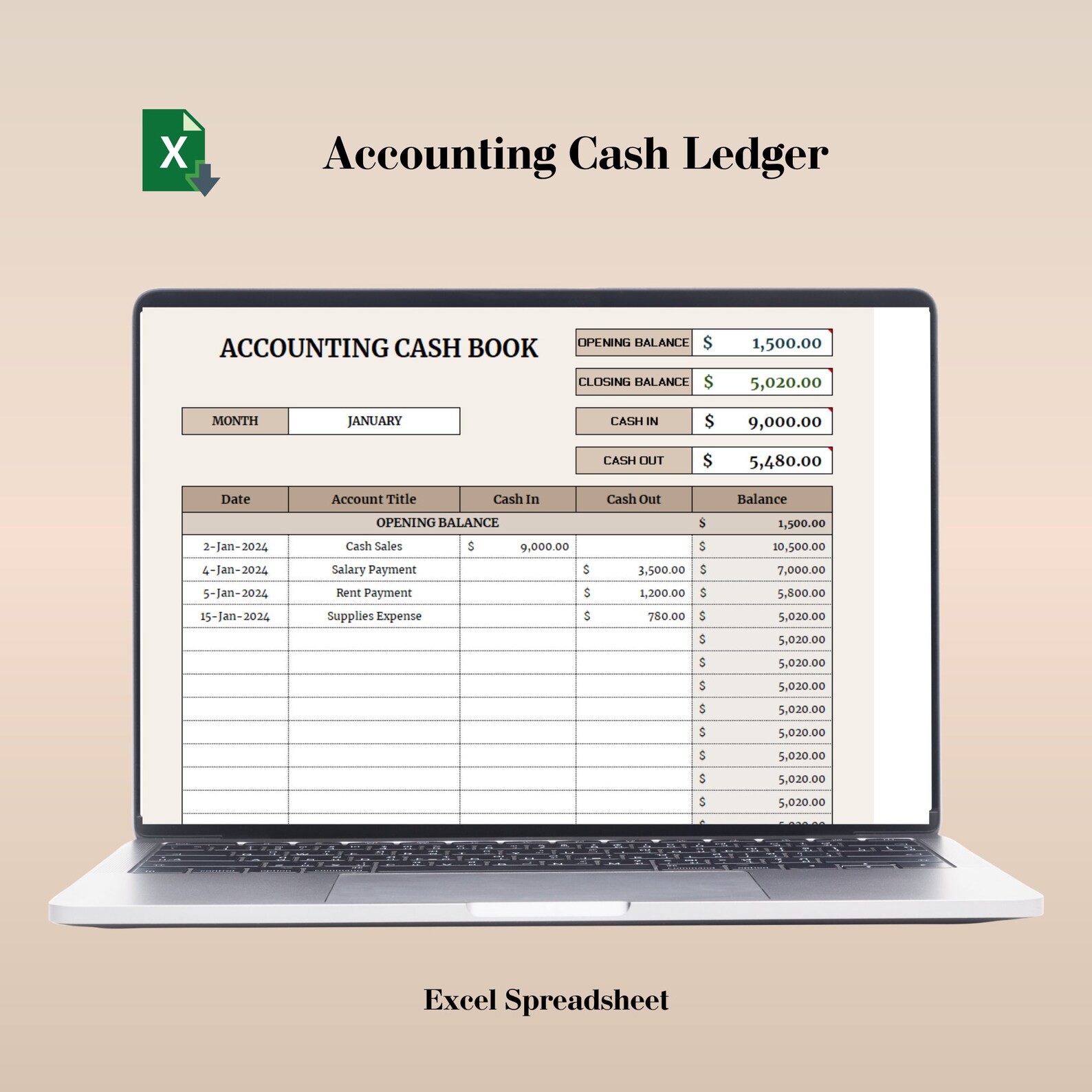 Accounting Ledger for Small Business, Accounting Cash Book, Small Business Bookkeeping Template ...
