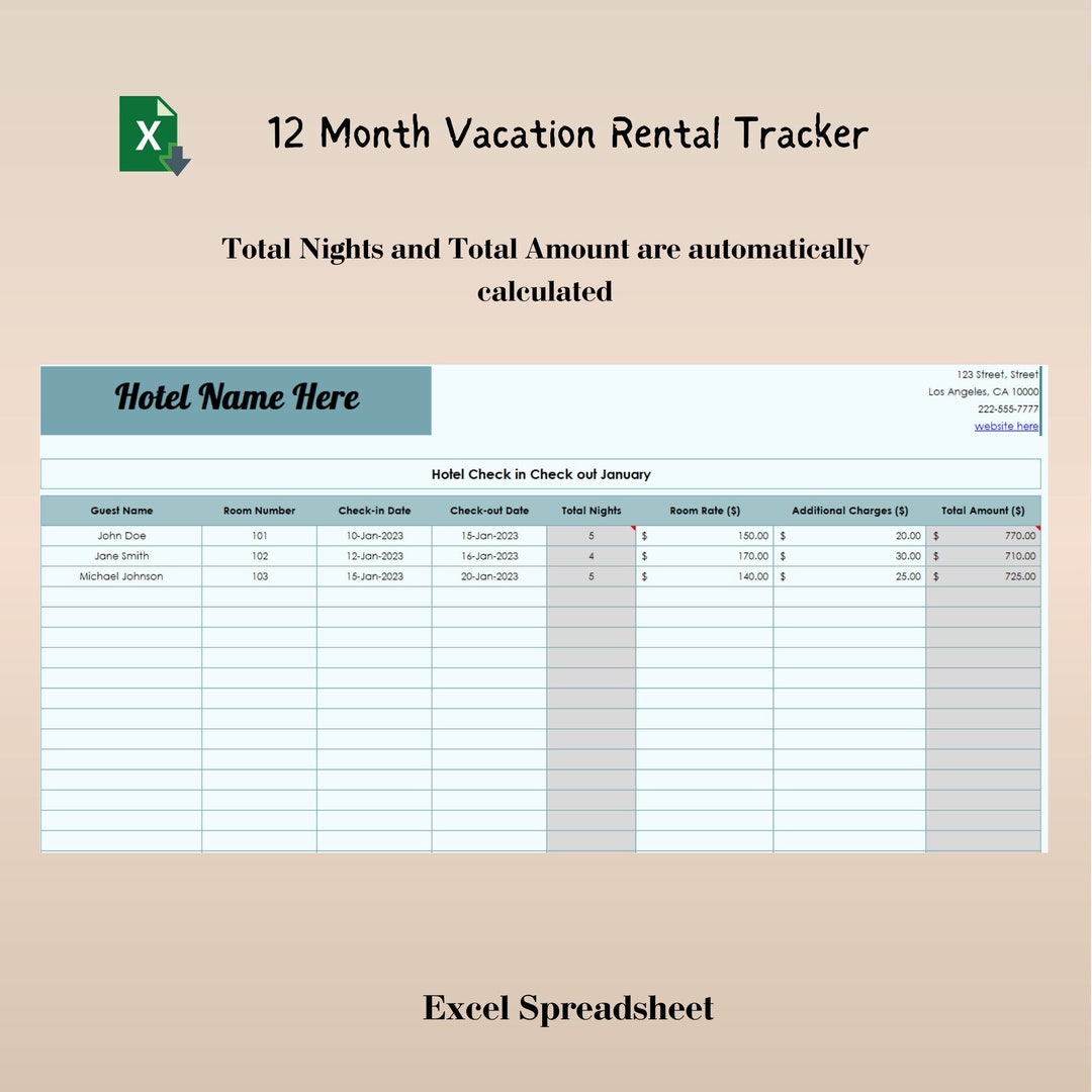 12 Month Vacation Rental Tracker, Short Term Rental Reservation ...