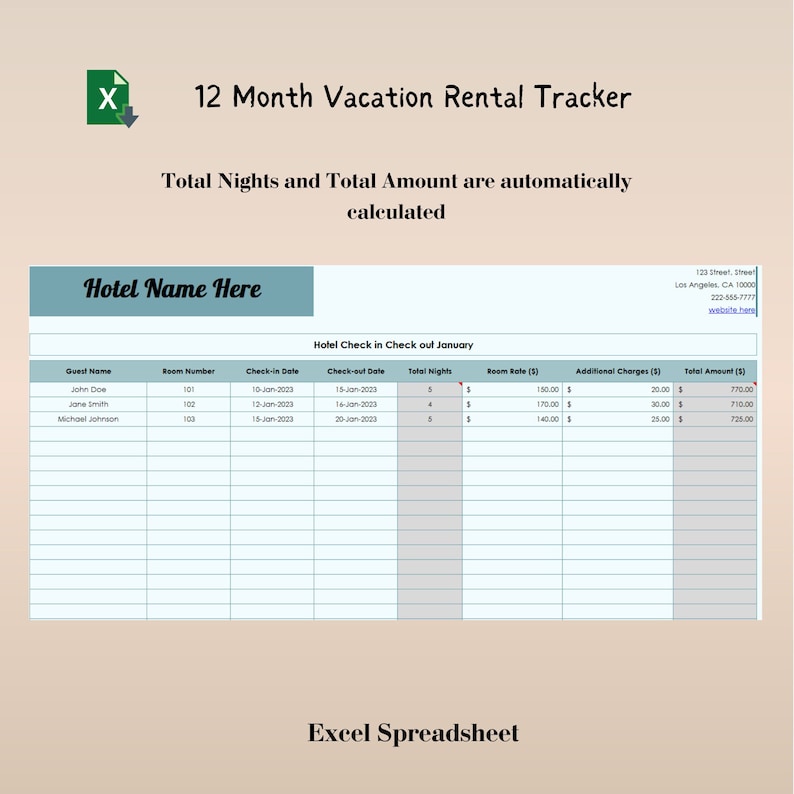 12 Month Vacation Rental Tracker, Short Term Rental Reservation ...