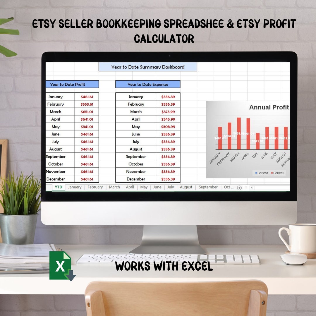 Etsy Bookkeeping Spreadsheet & Etsy Profit Calculator, Pricing ...