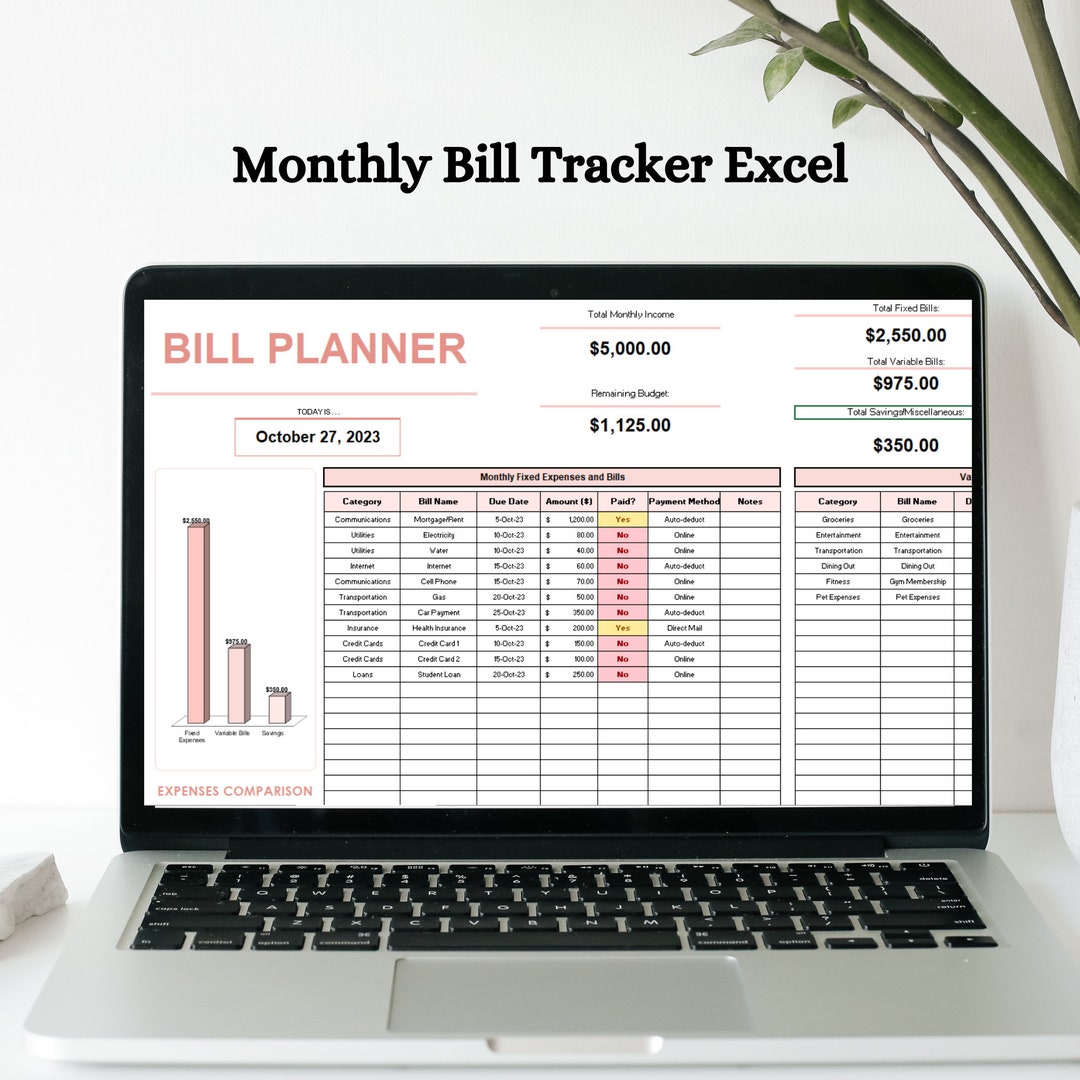 Monthly Bill Tracker Excel, Bill Tracker Spreadsheet, Monthly Bill ...