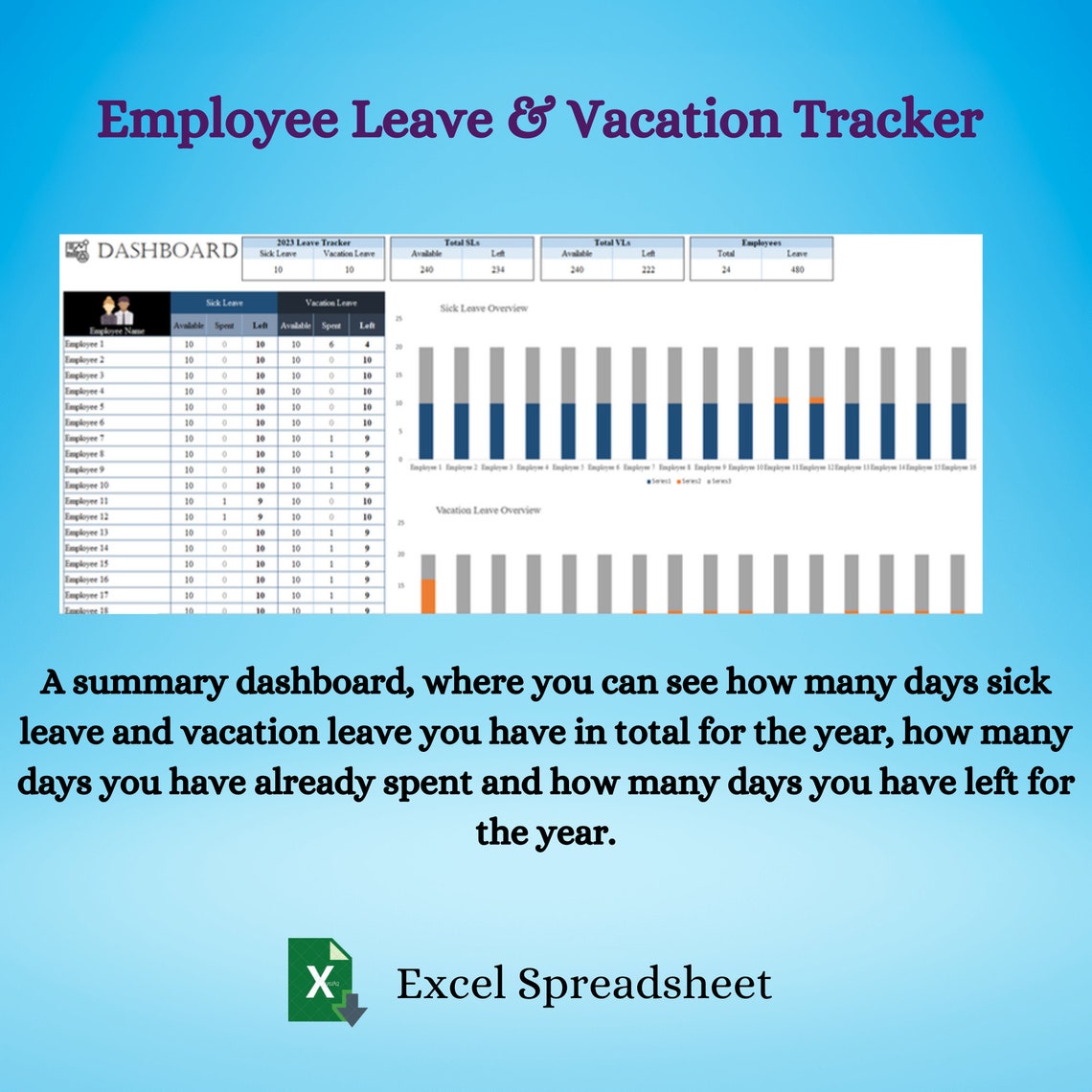 Employee Leave & Vacation Tracker Excel, Annual Leave Tracker, Sick ...