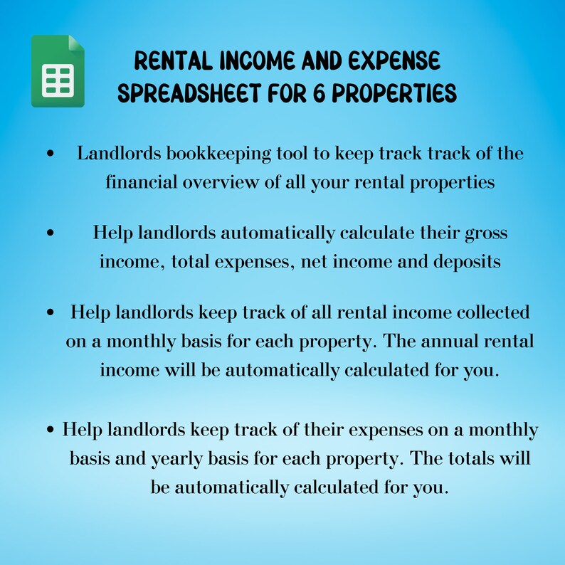 Rental Property Spreadsheet in Google Sheets, Landlord Spreadsheet for ...