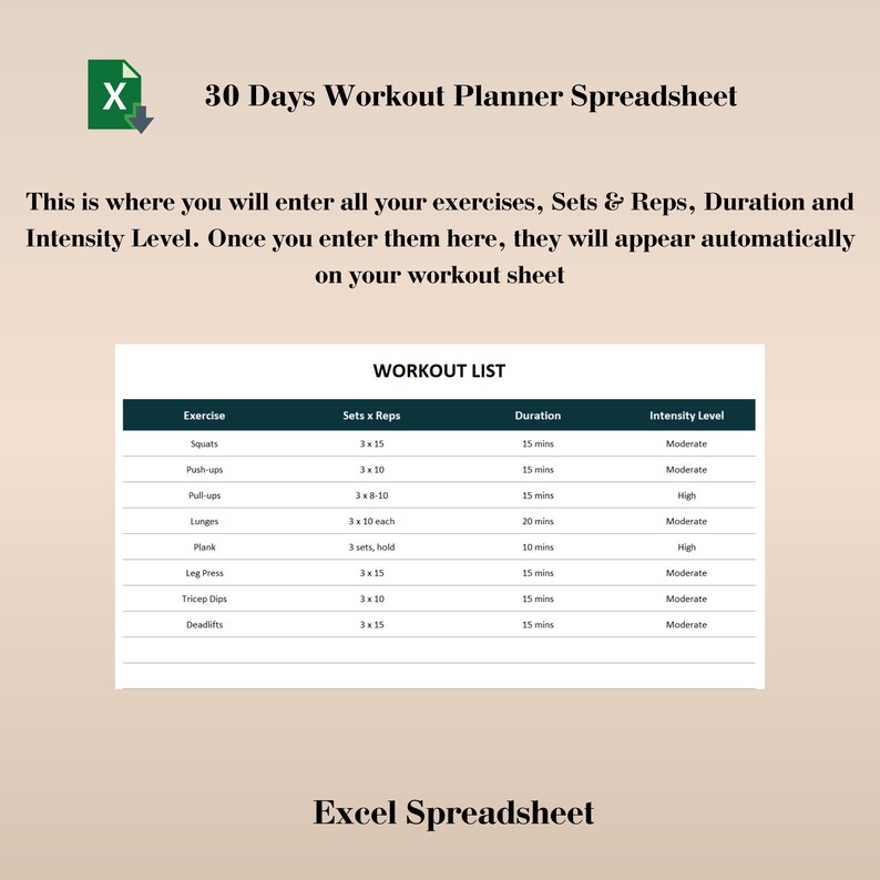 30 Days Workout Planner Spreadsheet, Workout Tracker Excel, Fitness ...