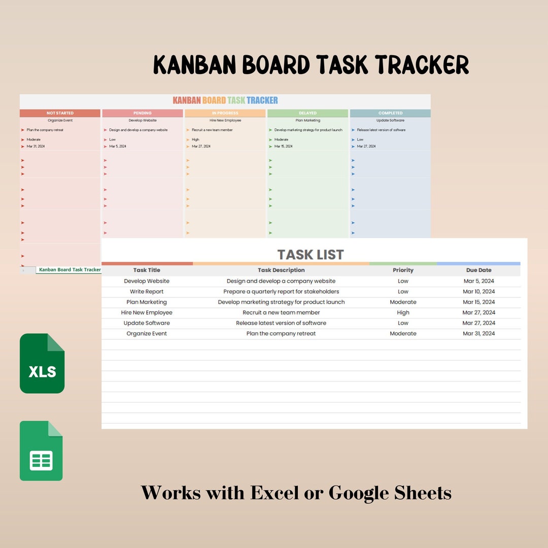 Kanban Board Task Tracker Google Sheets, Excel, Project Management ...