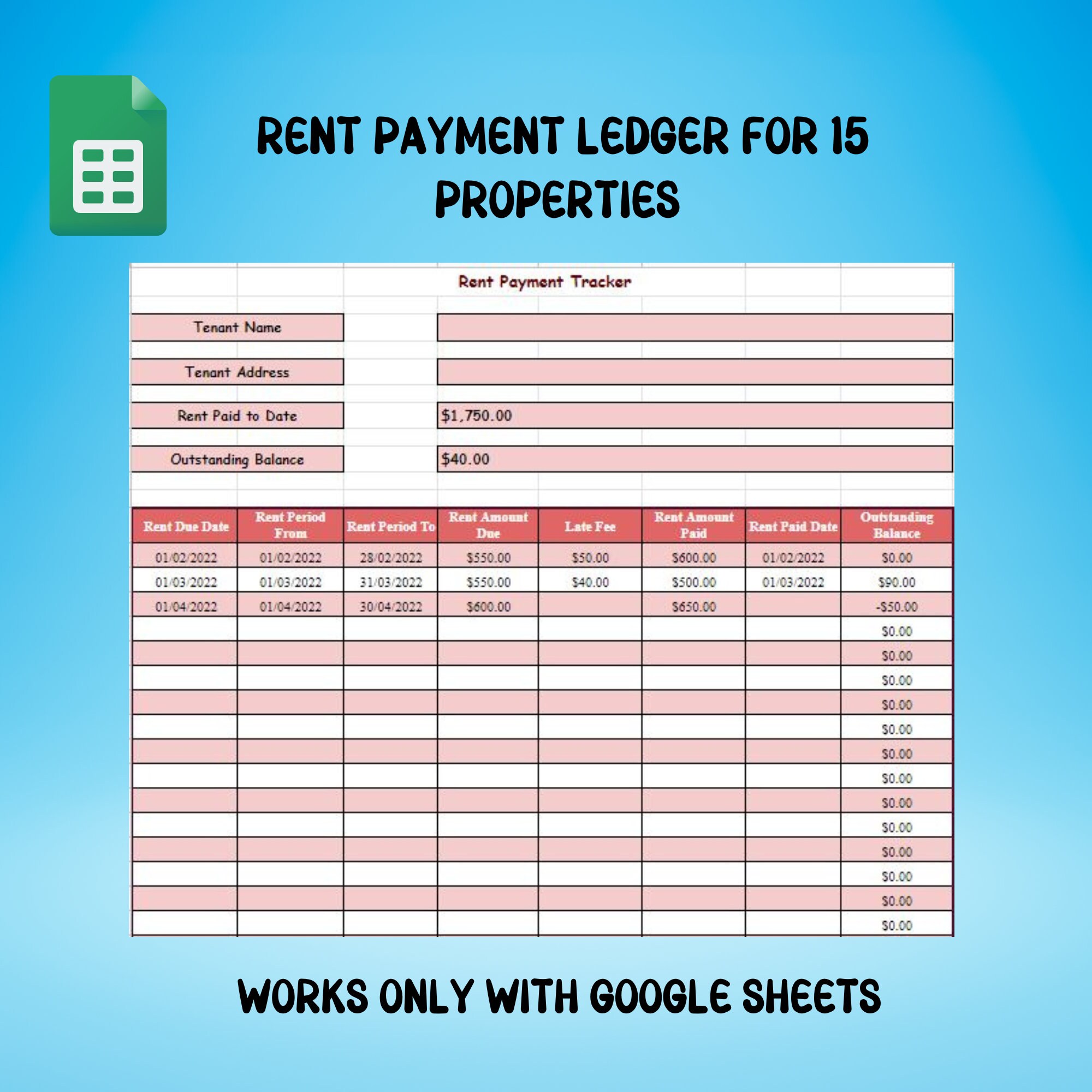 Landlord Rent Payment Tracker for 15 Properties in Google Sheets ...