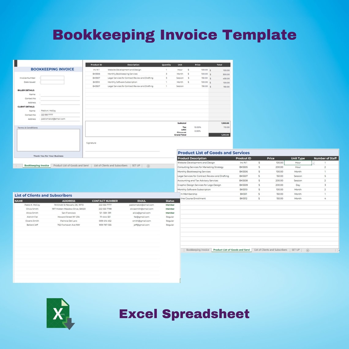 Business Invoice Template Excel, Excel Bookkeeping Invoice Tracker ...