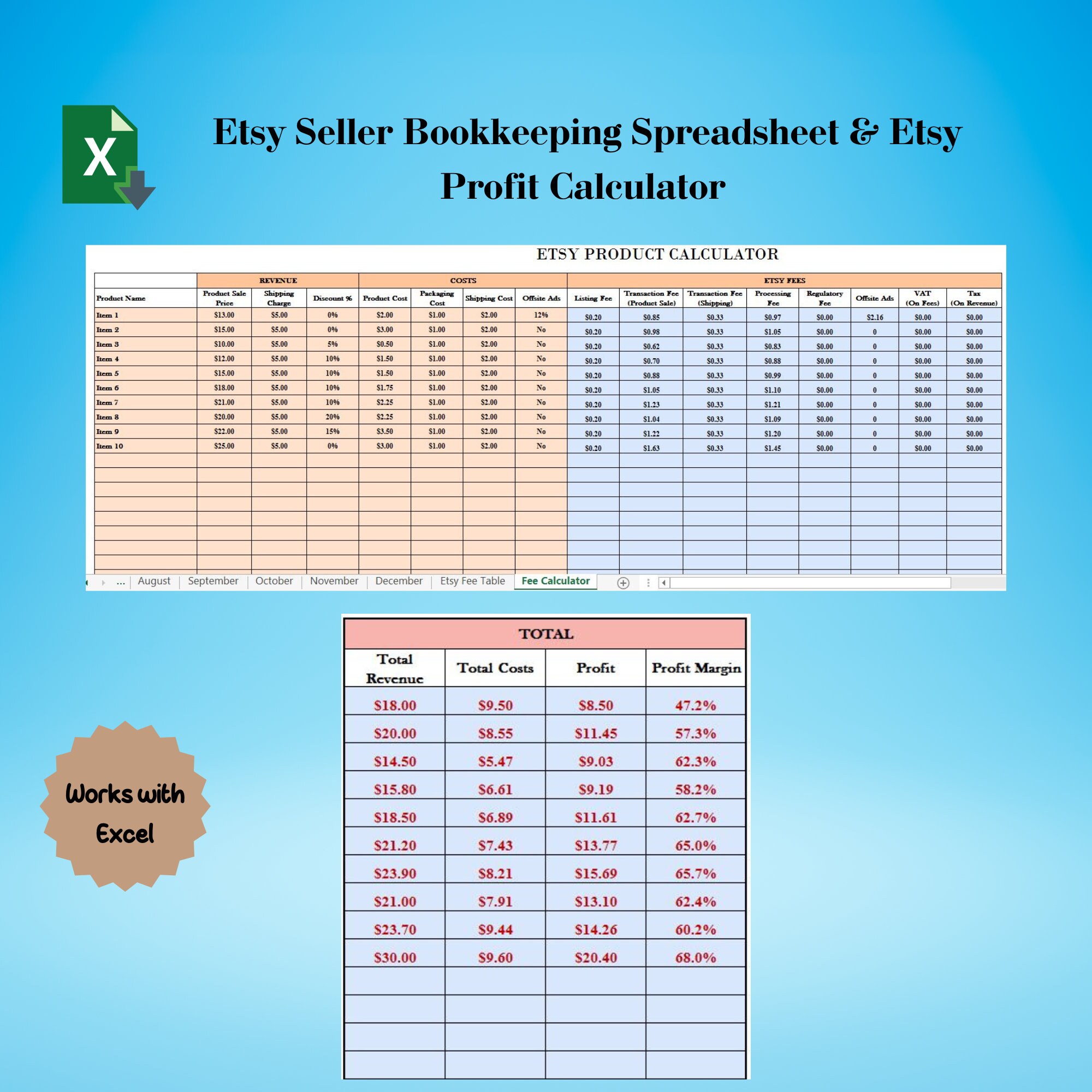 Etsy Bookkeeping Spreadsheet & Etsy Profit Calculator, Pricing ... Etsy Bookkeeping Spreadsheet & Etsy Profit Calculator, Pricing ...