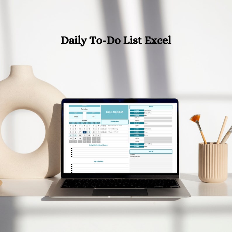 Daily To-do List Excel, Daily Planner Spreadsheet, Daily Calendar ...