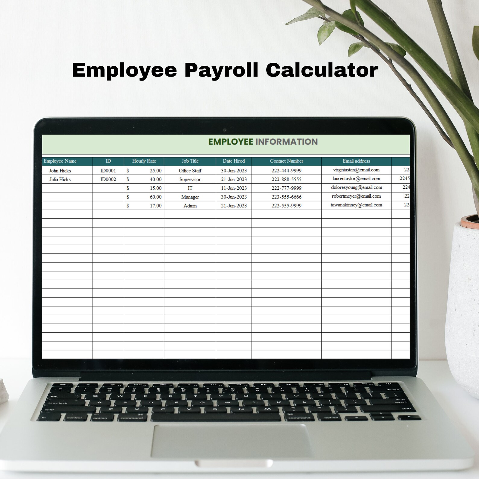 Automated Payroll Calculator Excel, Employee Payroll Template, Payroll ...