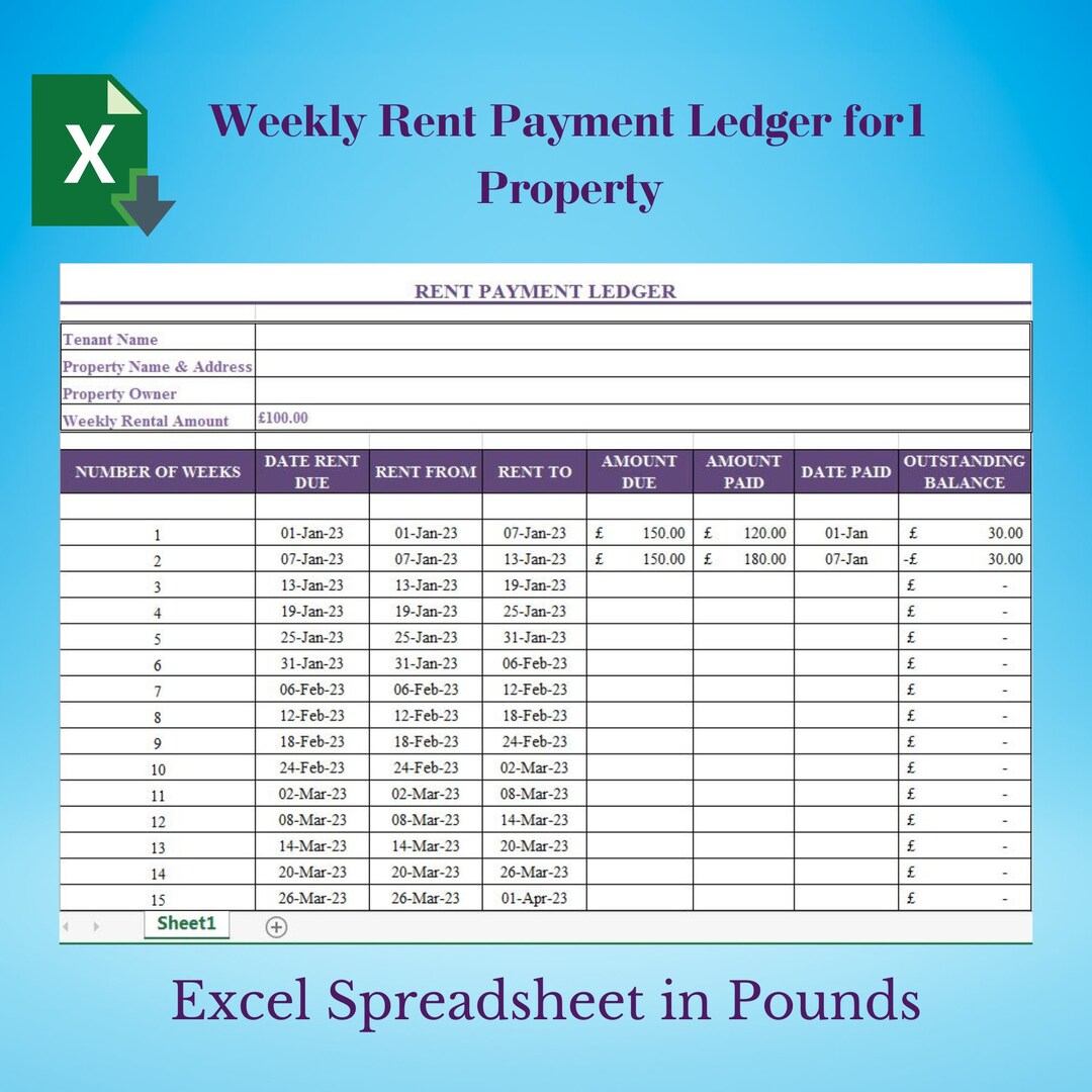 Weekly Rent Payment Ledger, Weekly Rent Payment Tracker, Rental ...