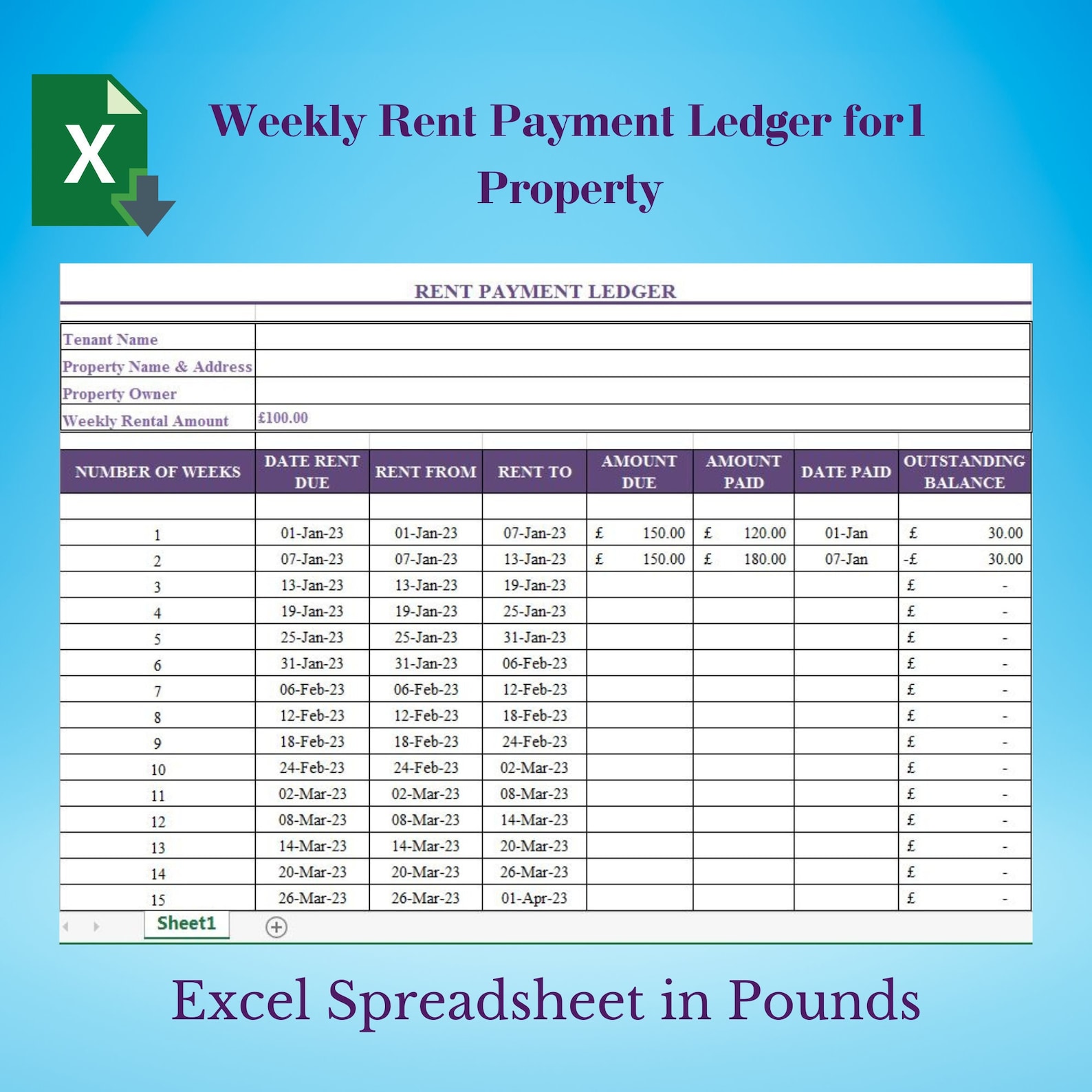 Weekly Rent Payment Ledger, Weekly Rent Payment Tracker, Rental ...