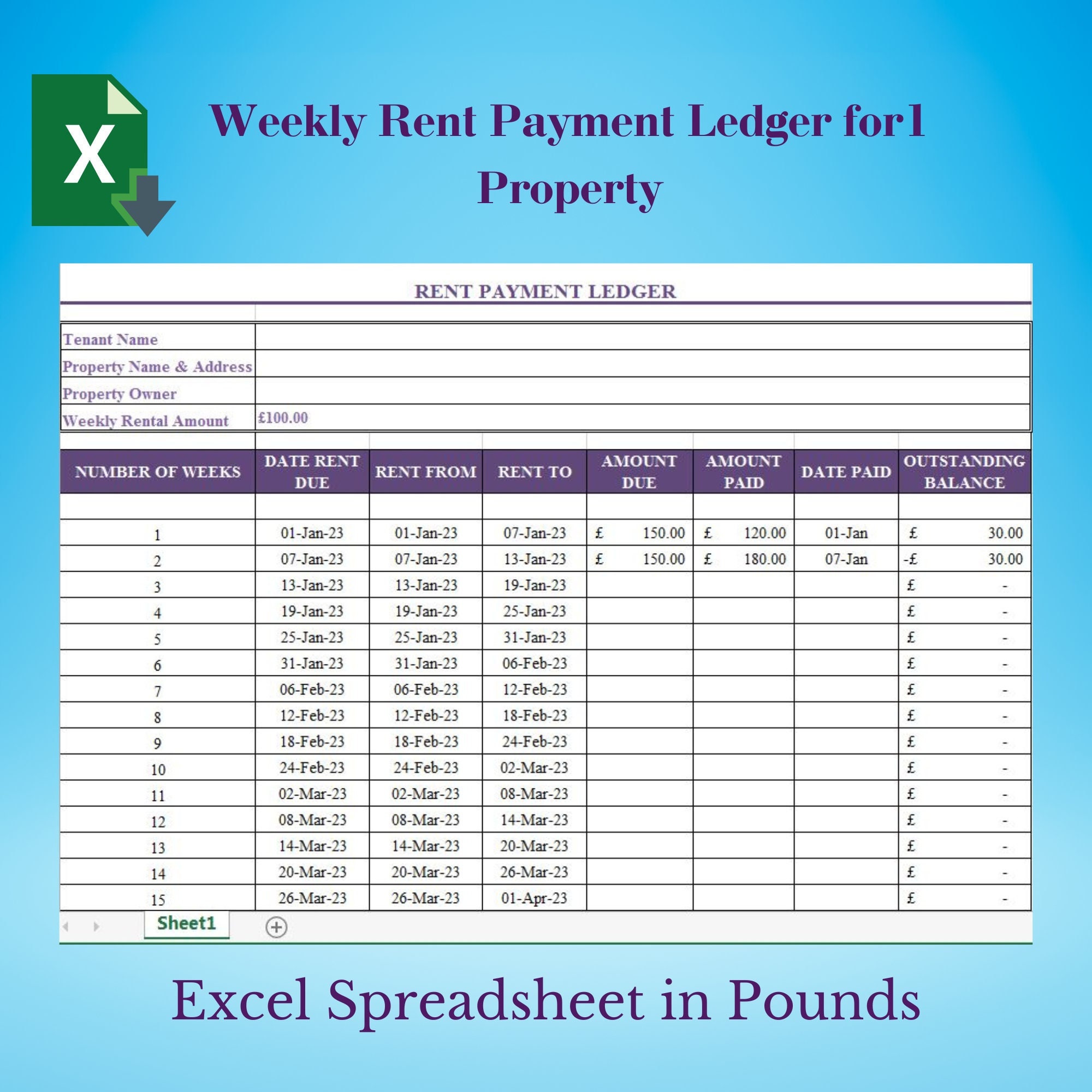Weekly Rent Payment Ledger, Weekly Rent Payment Tracker, Rental ...