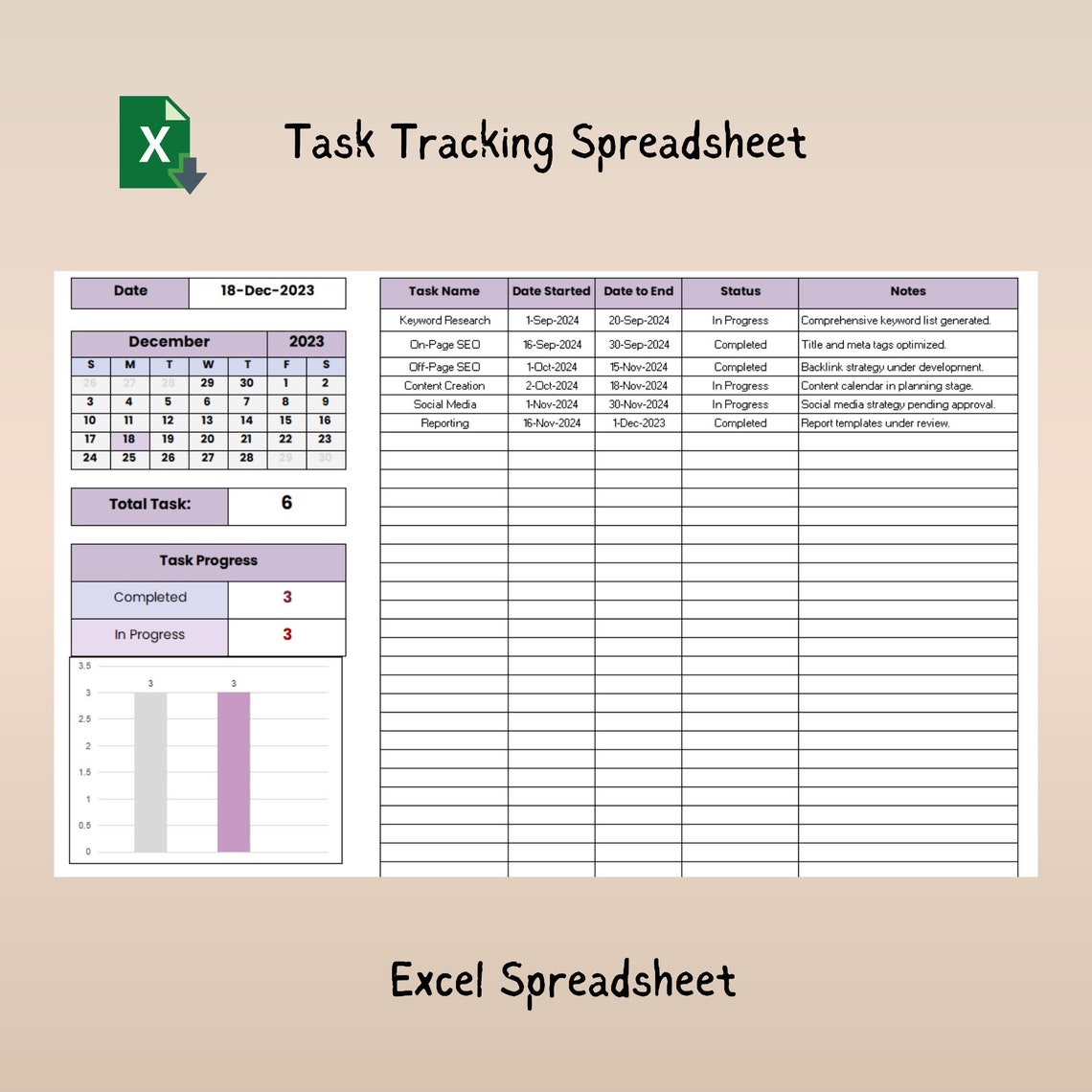 Task Tracker Spreadsheet, Task Management Spreadsheet, Productivity ...