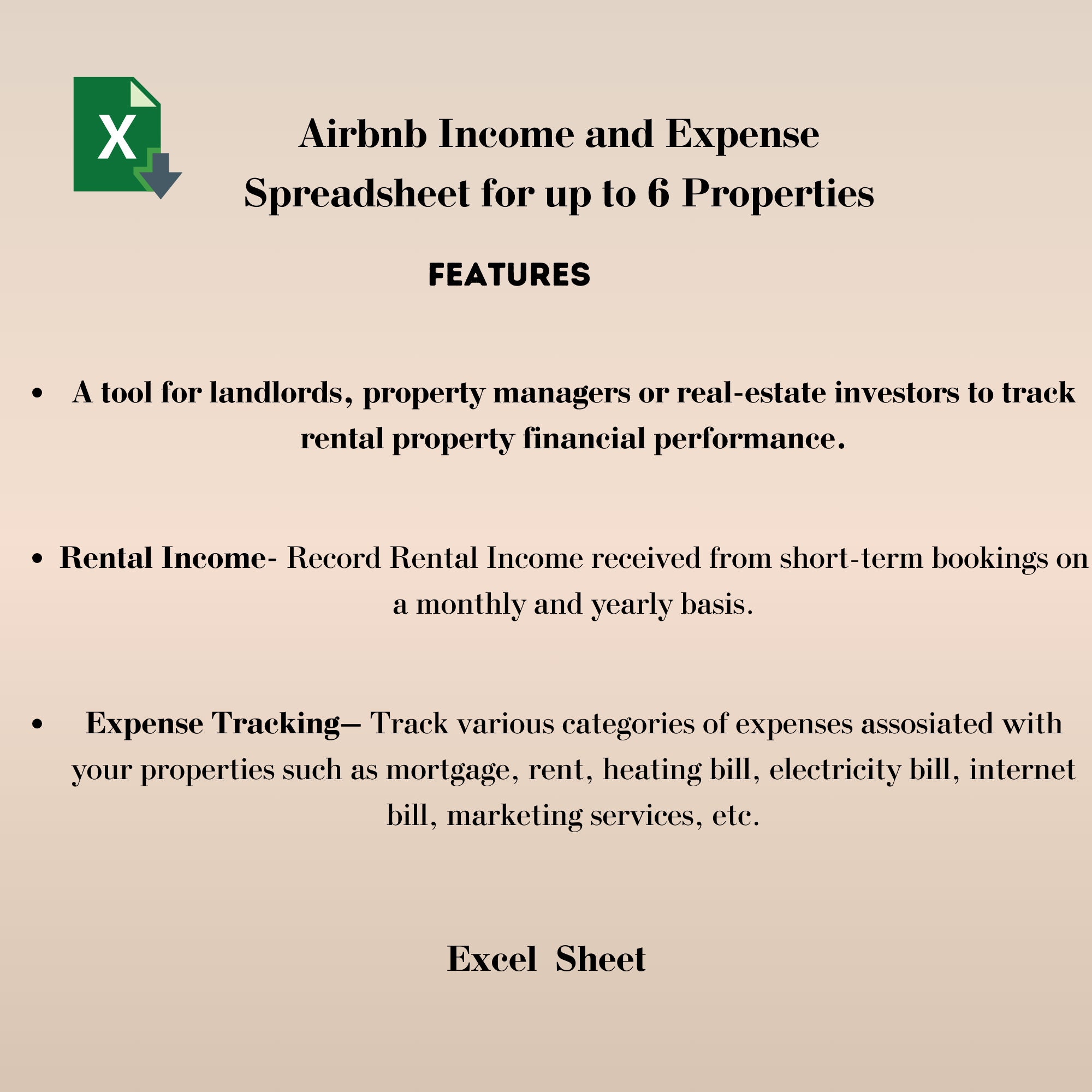 Airbnb Income and Expense Spreadsheet for 6 Properties, Rental Income ...