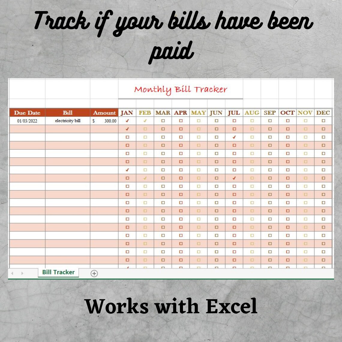 Excel Monthly Bill Tracker and Organizer, Excel Bill Tracker, Yearly ...