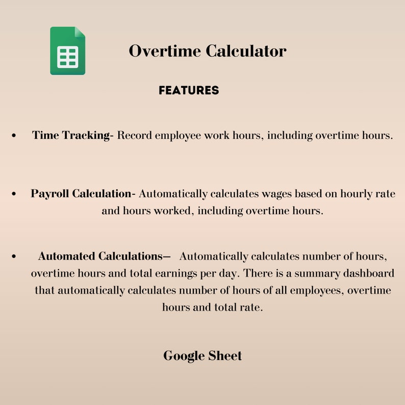 Overtime Calculator Google Sheets, Payroll Spreadsheet to Calculate ...