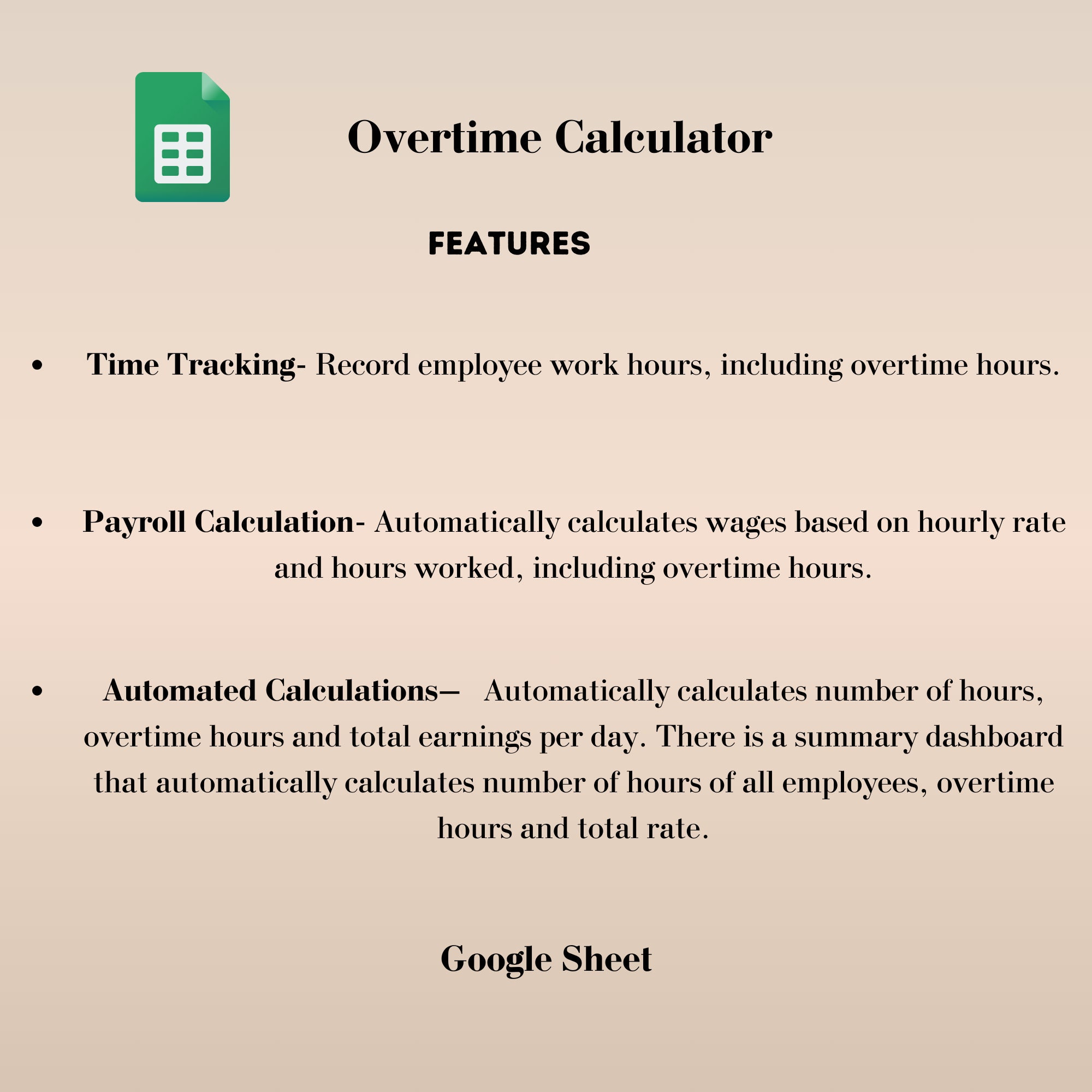 Overtime Calculator Google Sheets, Payroll Spreadsheet to Calculate Overtime, Employee Payroll ...