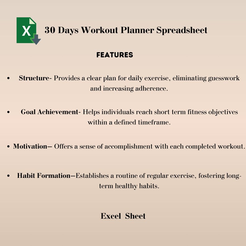 30 Days Workout Planner Spreadsheet, Workout Tracker Excel, Fitness ...