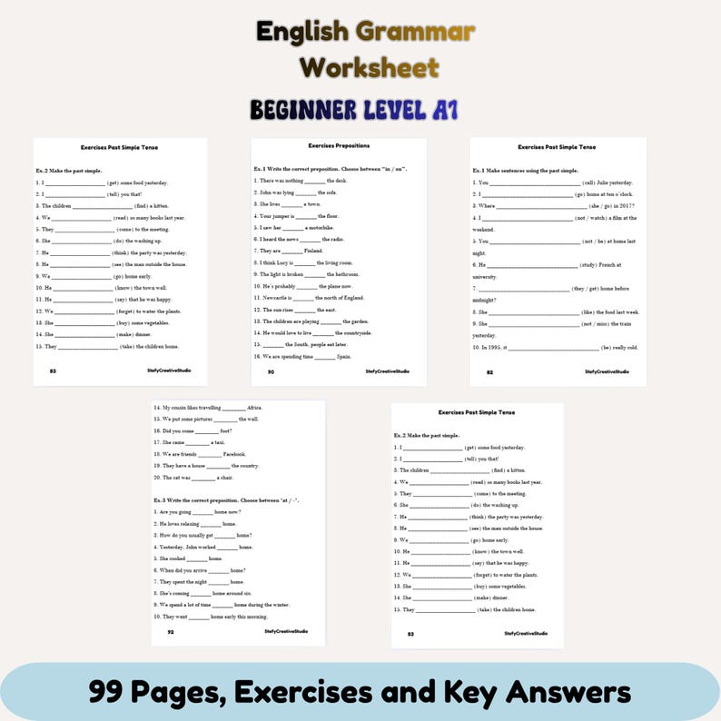 English Grammar Worksheets Level A1, English Grammar Activity Book, ESL ...