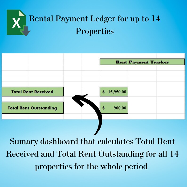Rent Payment Ledger for 14 Properties, Tenant Rent Ledger, Rent Payment ...