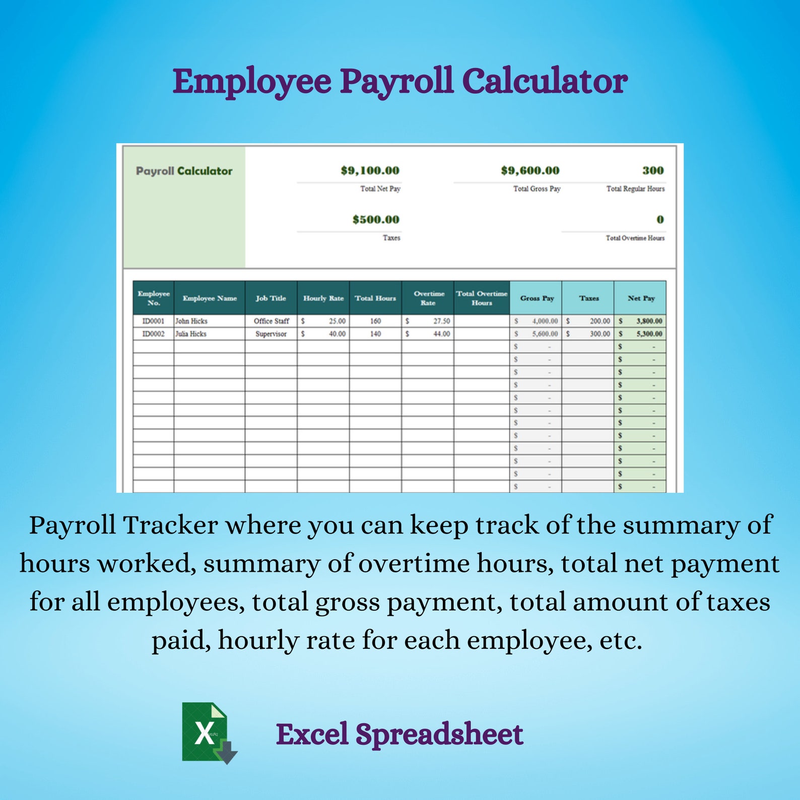 Automated Payroll Calculator Excel, Employee Payroll Template, Payroll ...