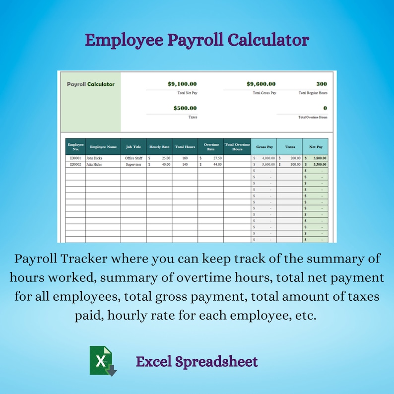 Automated Payroll Calculator Excel, Employee Payroll Template, Payroll ...