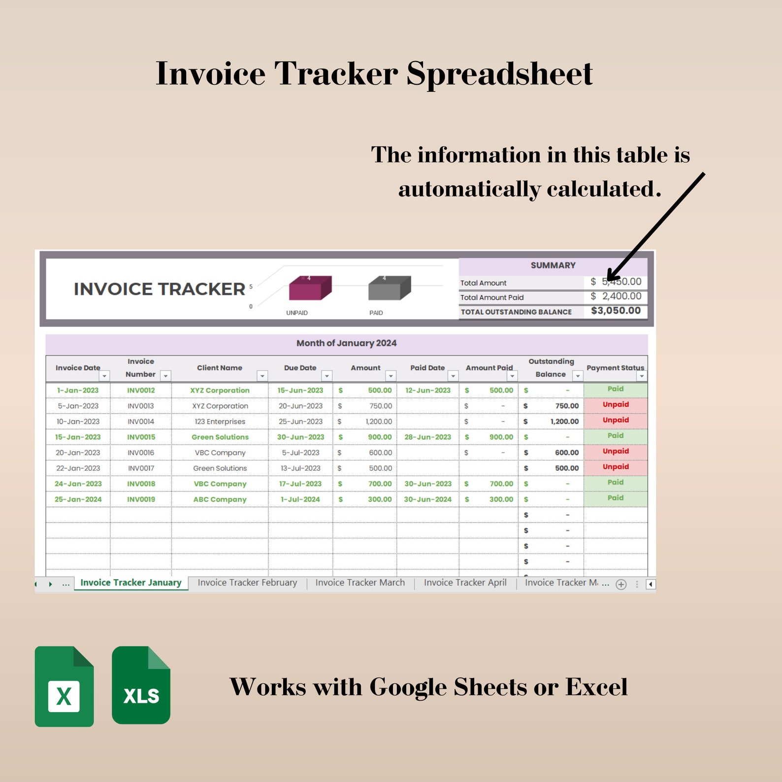Invoice Tracker Google Sheets, Invoice Tracker Spreadsheet, Invoice ...