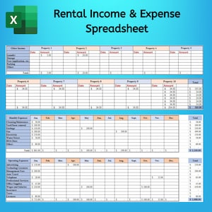 Rental Property Spreadsheet for up to 10 Properties, Rental Income ...