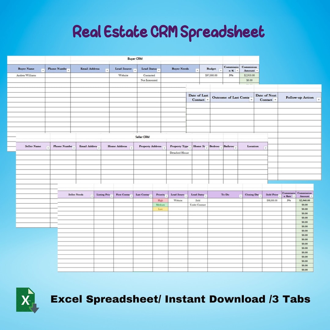 Real Estate CRM Spreadsheet, Realtor Client Tracker Template, Real Estate Buyer & Seller Tracker ...