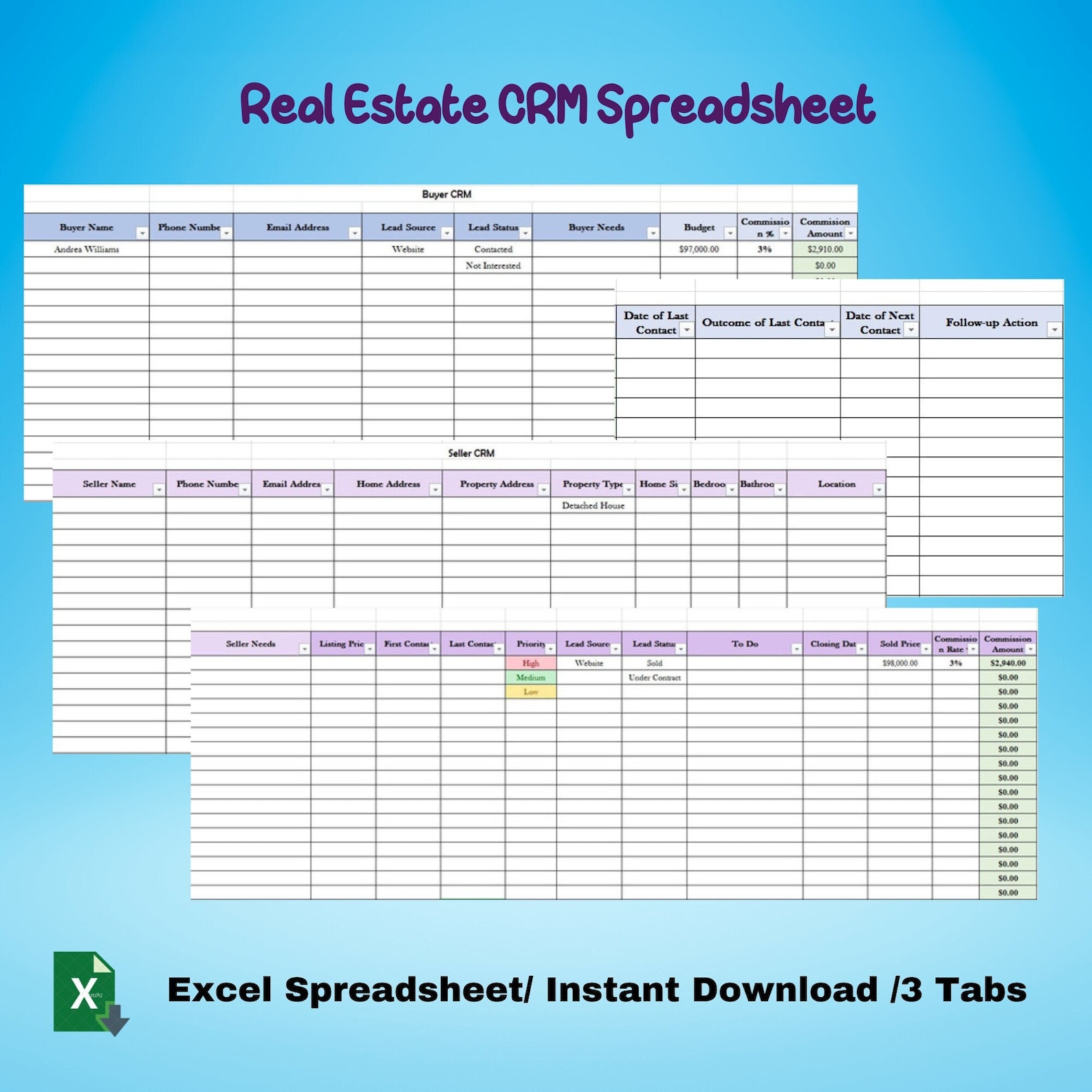 Real Estate CRM Spreadsheet, Realtor Client Tracker Template, Real ...