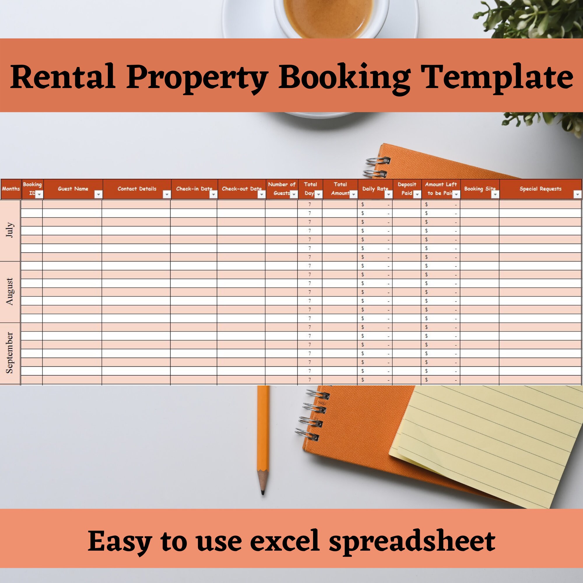 Vacation Rental Booking Spreadsheet for up to 15 Properties, Airbnb ...