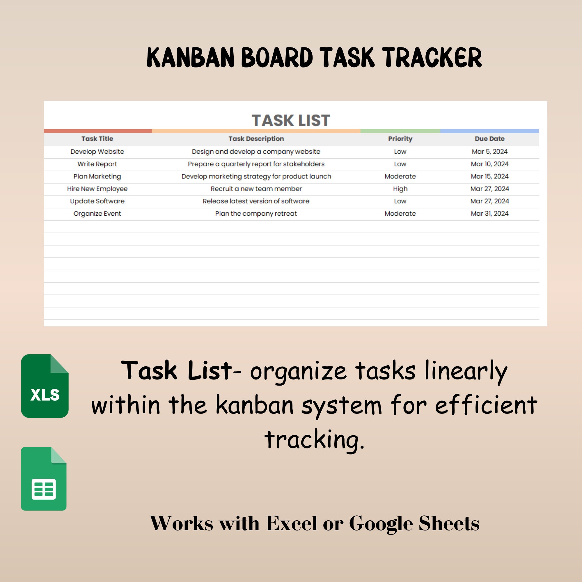 Kanban Board Task Tracker Google Sheets, Excel, Project Management ...