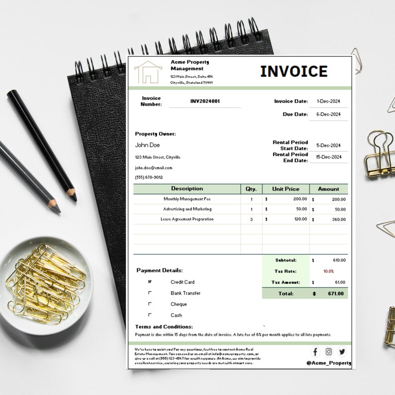 Property Management Invoice Template in Google Sheets or Excel ...