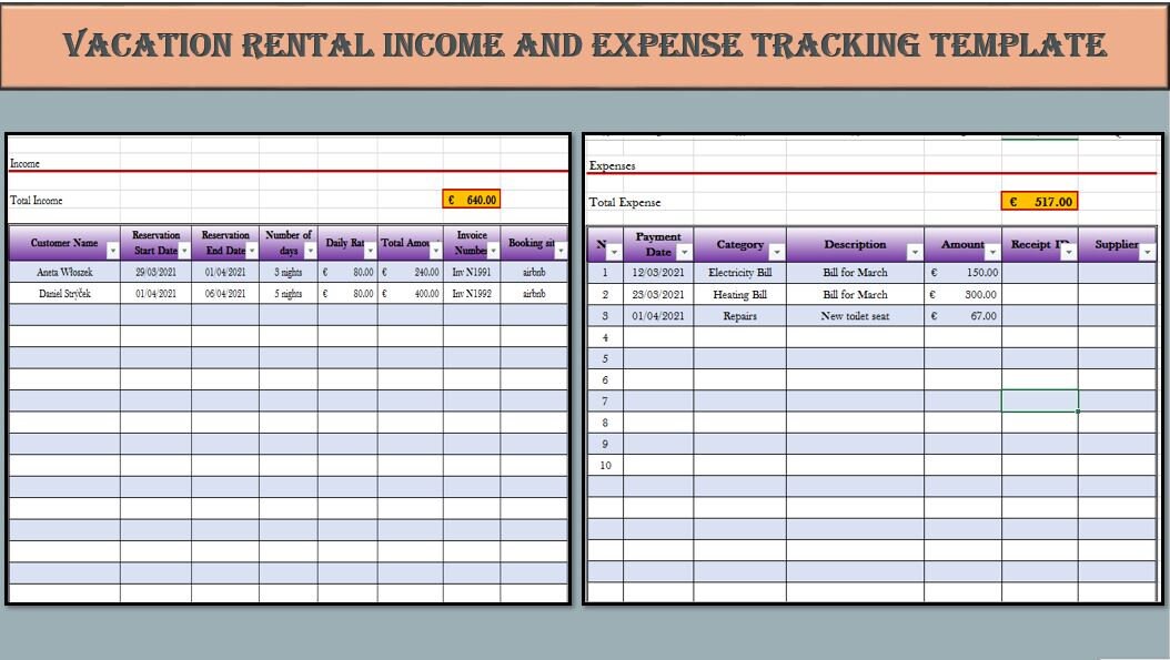Rental Income and Expense Tracking Template EUR, Business Spreadsheet ...
