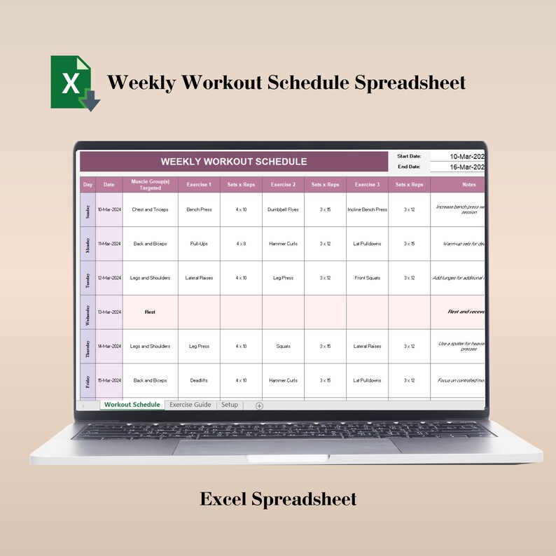 Weekly Workout Schedule Spreadsheet, Workout Planner Spreadsheet ...