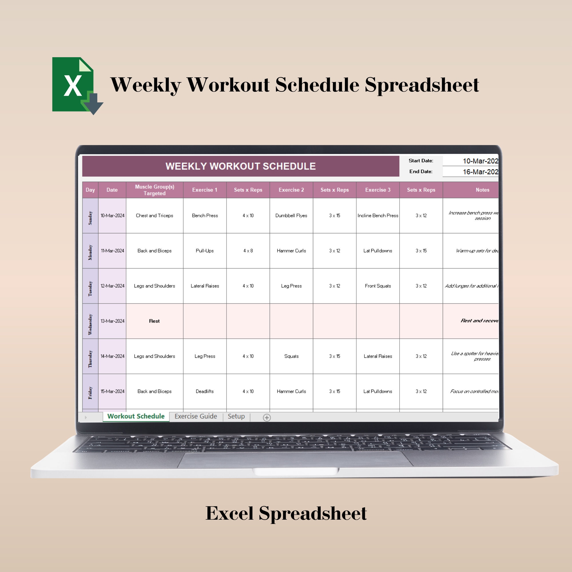Weekly Workout Schedule Spreadsheet, Workout Planner Spreadsheet ...