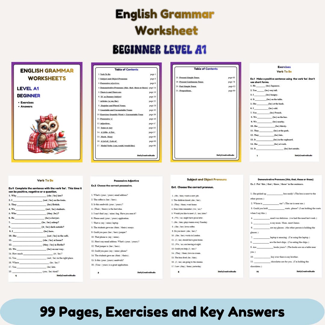 English Grammar Worksheets Level A1, English Grammar Activity Book, ESL ...
