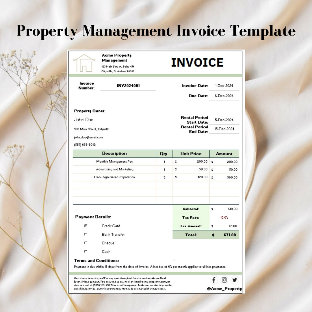 Property Management Invoice Template in Google Sheets or Excel ...