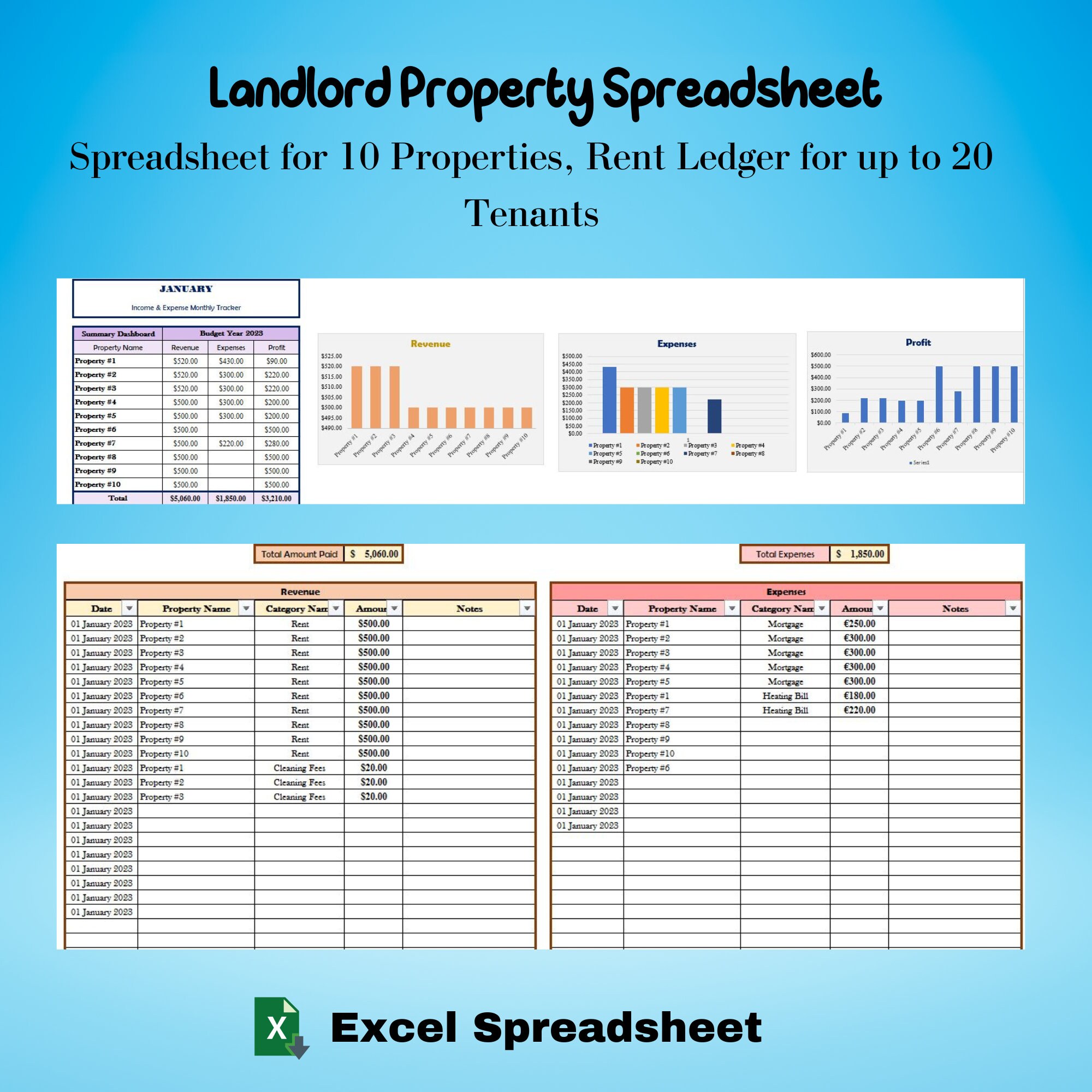 Landlord Rental Property Spreadsheet, Multi-property Income and Expense ...