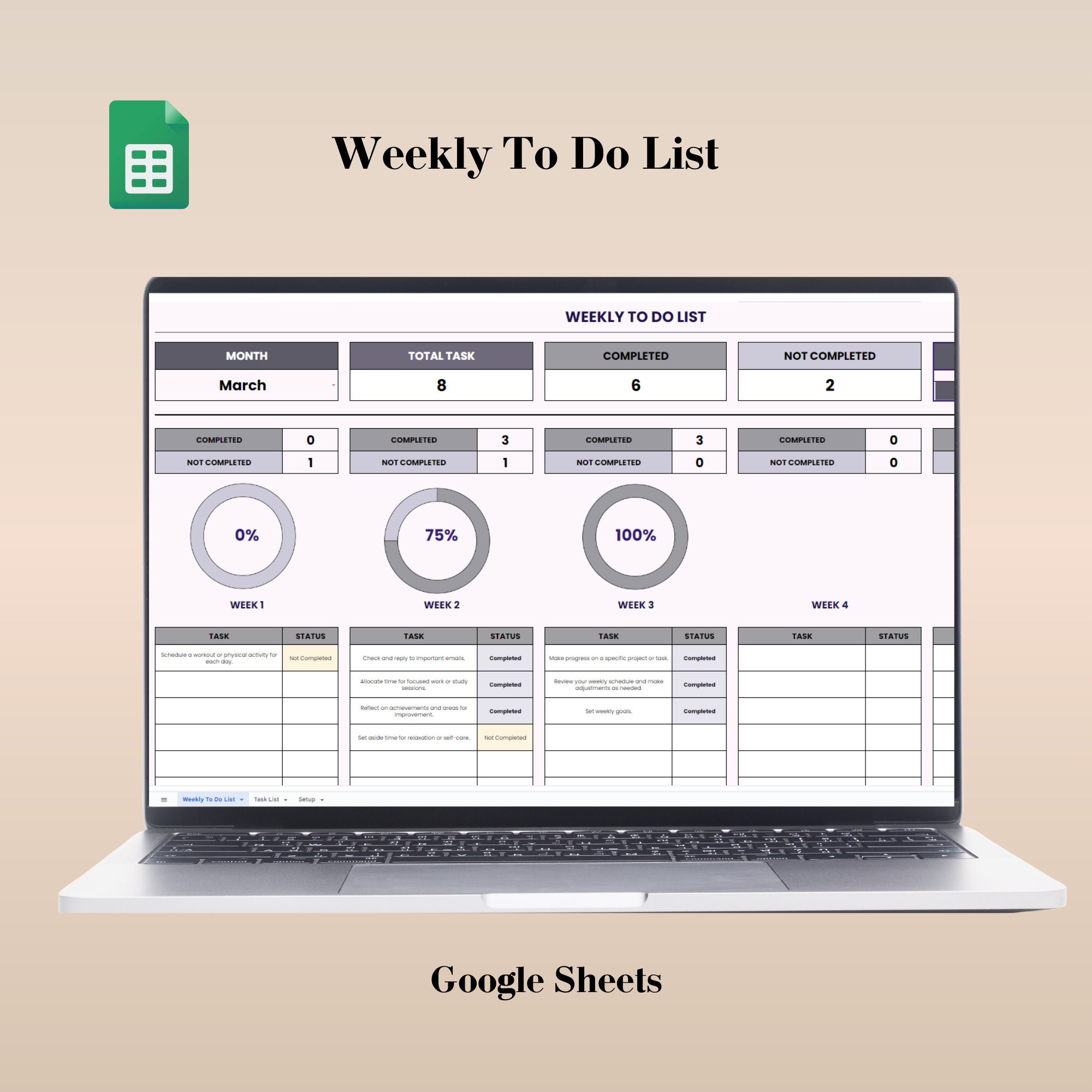 To-do List Template Spreadsheet in Google Sheets, Weekly & Daily Task ...