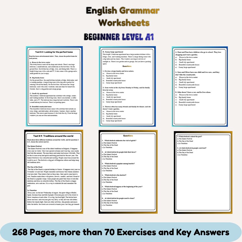 English Grammar Worksheet Bundle Level A1, English Grammar Workbook for ...