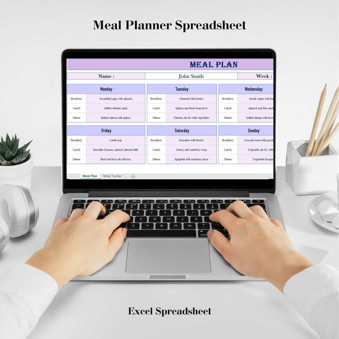 Meal Plan Template Spreadsheet, Weekly Meal Plan Excel, Meal Tracker ...