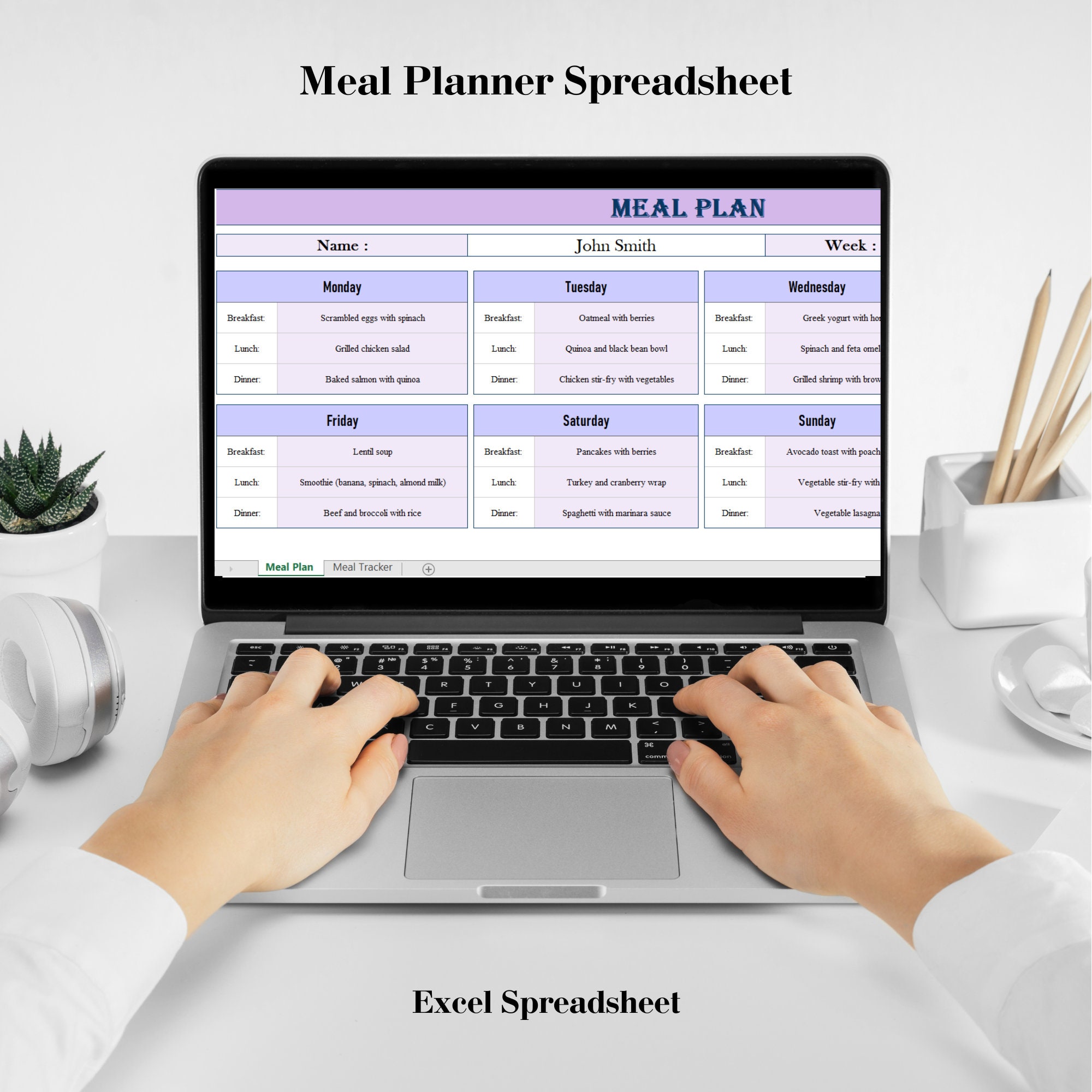 Meal Plan Template Spreadsheet, Weekly Meal Plan Excel, Meal Tracker ...